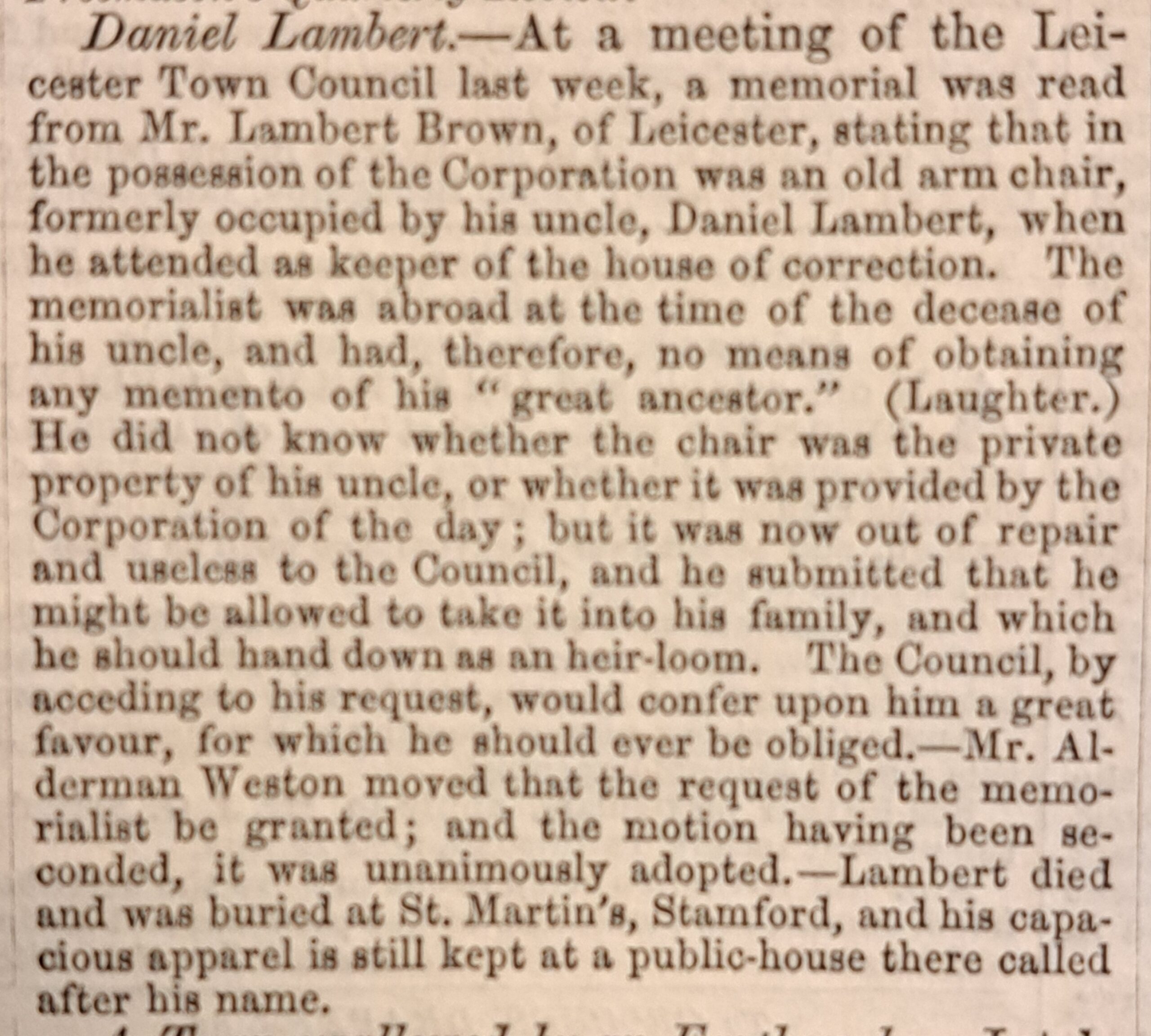 Daniel Lambert's Chair - The Stamford Mercury Archive